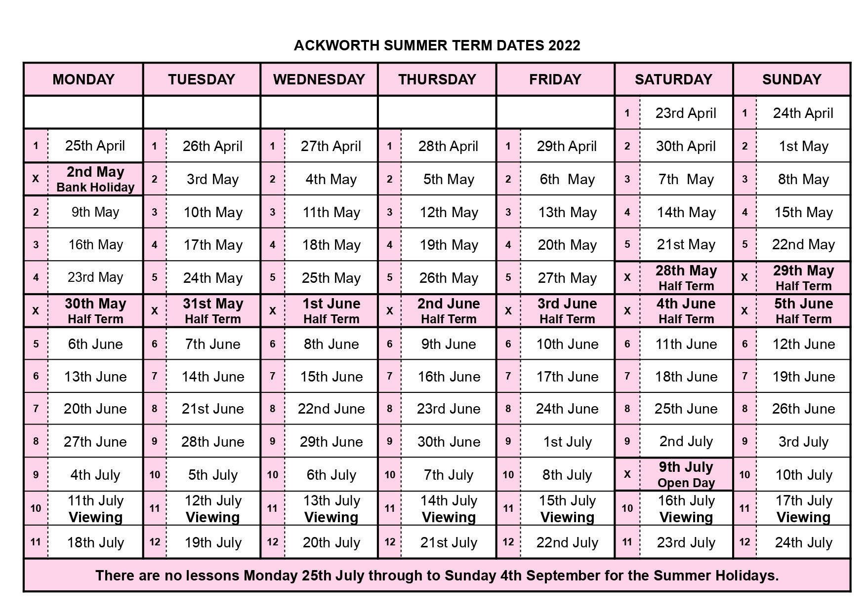 Course Dates | Pisces Swimming School